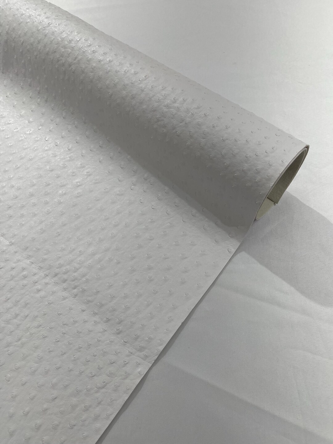 White 54” Wide Ostrich Fake Leather Upholstery, 3-D Ostrich Skin ...