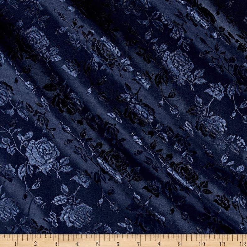 Navy Blue 60 Wide Polyester Flower Brocade Jacquard | Etsy