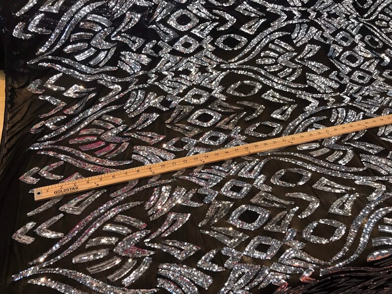 Black-silver Geometric Design Embroidery With Sequins on a 4 | Etsy