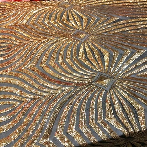 Gold Geometric Diamond Design With Shiny Sequins on a Black 4 Way ...
