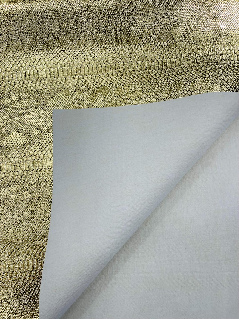 Metallic Gold Viper Snake Skin Texture Faux Leather Fabric| 54