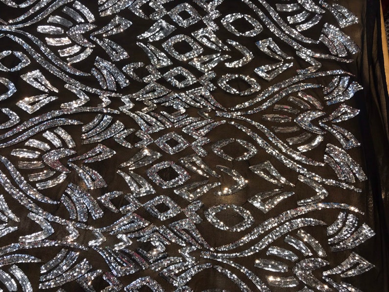 Black-silver Geometric Design Embroidery With Sequins on a 4 | Etsy
