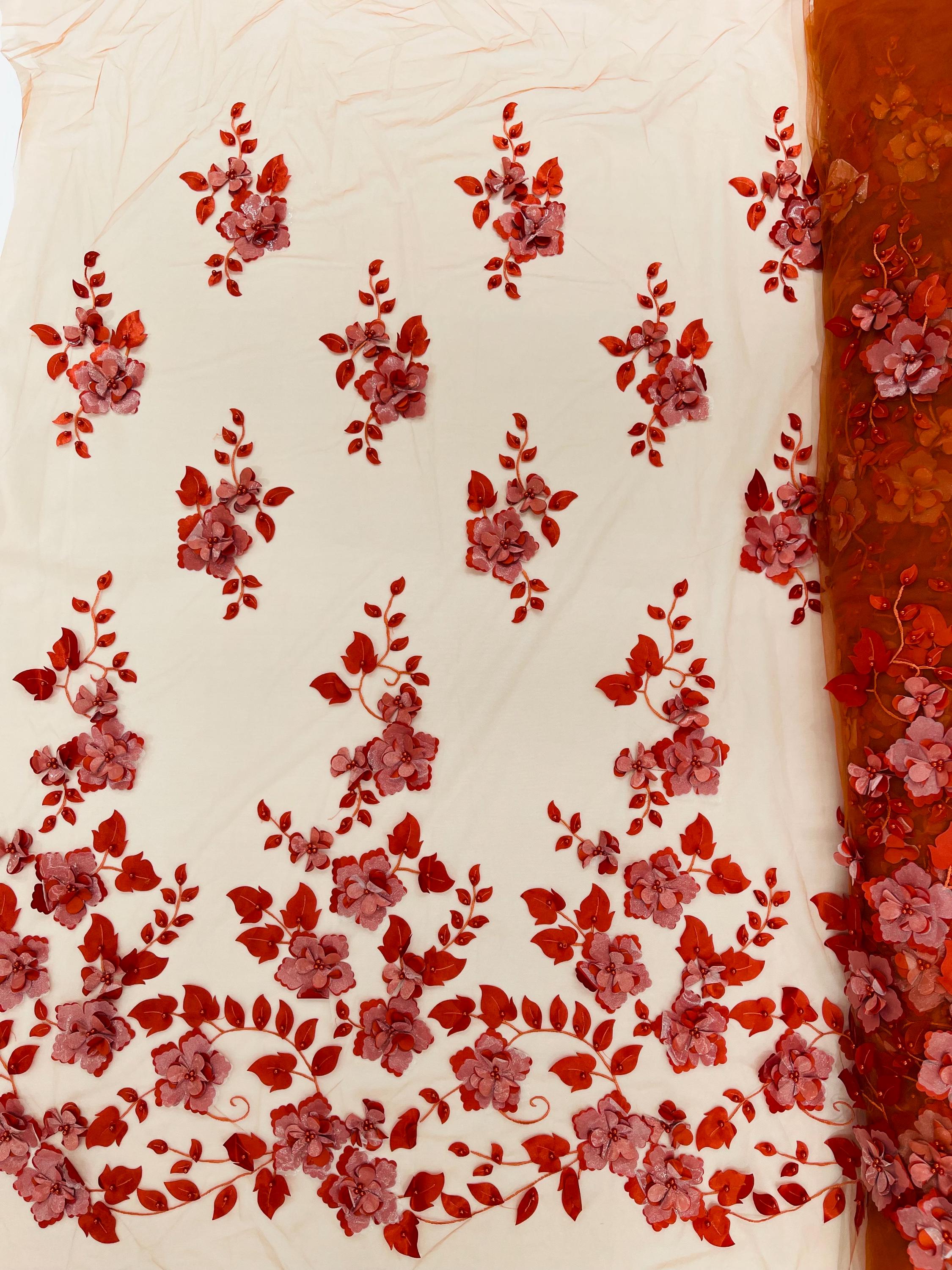 Burnt Orange/white Orquidia 3d Floral Design Embroider With Pearls in a ...