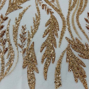 Rose Gold Festival Design Embroider and Heavy Beading on a Mesh Lace ...