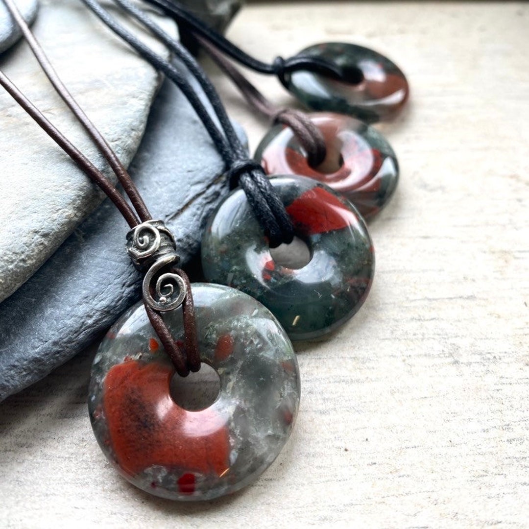 Bloodstone Pi Stone Pendant, Adjustable Necklace, Vegan/leather Cord - Etsy