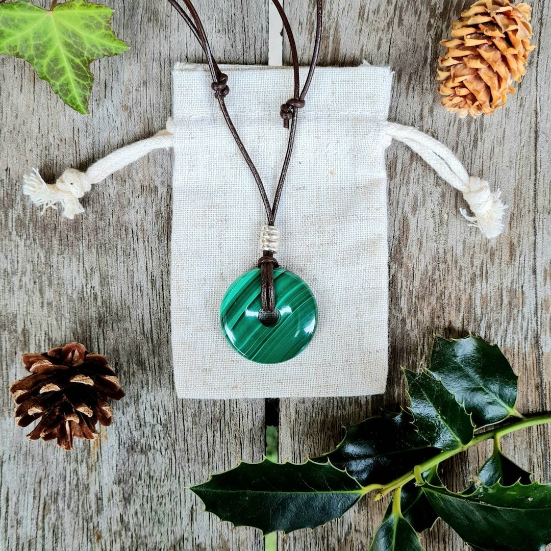 Mans Malachite Chakra Gift, Unisex Healing Stone Pendant, Personalised ...