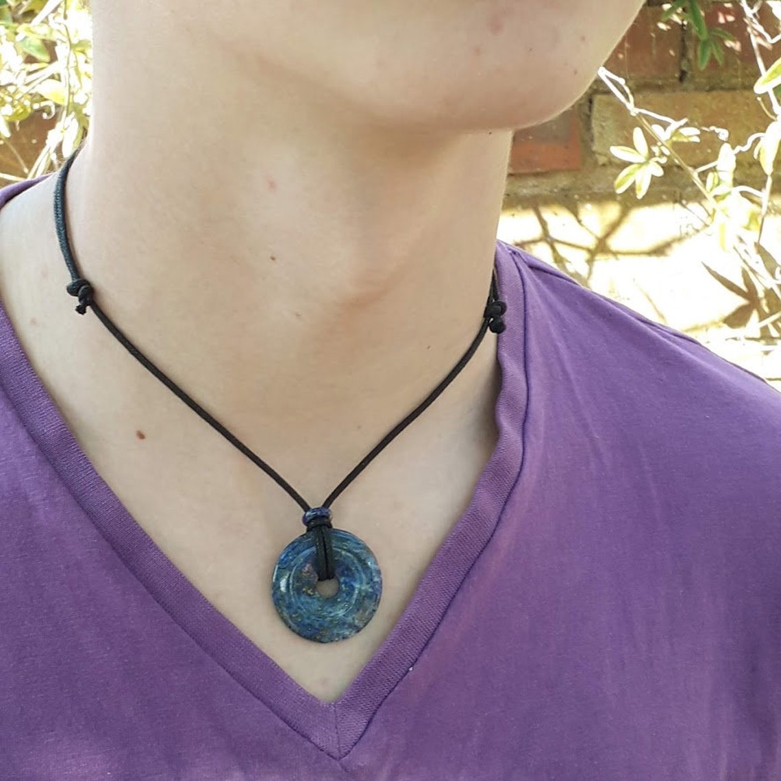 Pi Stone Donut Pendant, Healing Crystal Vegan Cord Necklace - Etsy