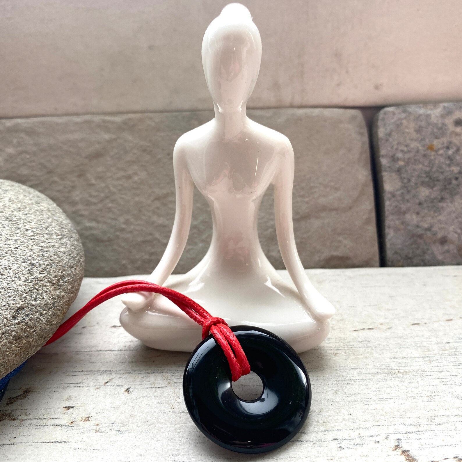 Pi Stone Donut Pendant, Healing Crystal Vegan Cord Necklace - Etsy