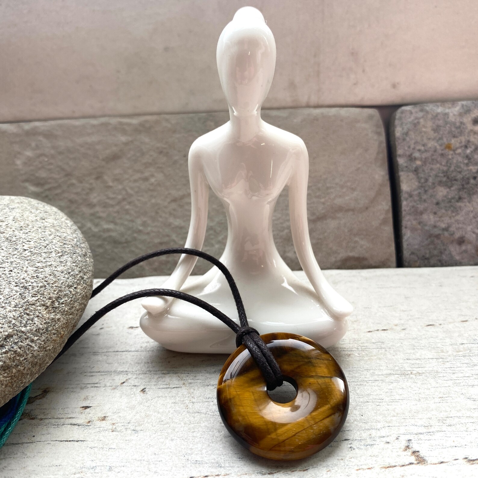 Pi Stone Donut Pendant, Healing Crystal Vegan Cord Necklace - Etsy