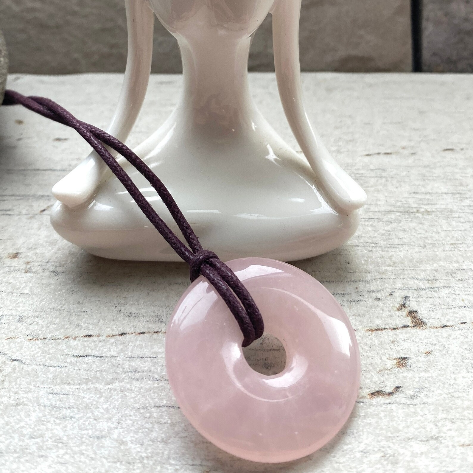 Pi Stone Donut Pendant, Healing Crystal Vegan Cord Necklace - Etsy