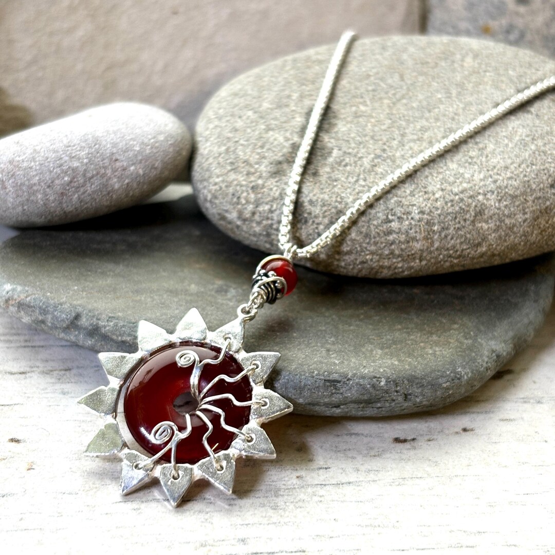Red Carnelian Star Necklace, Handmade Silver Celestial Pendant, Gift ...