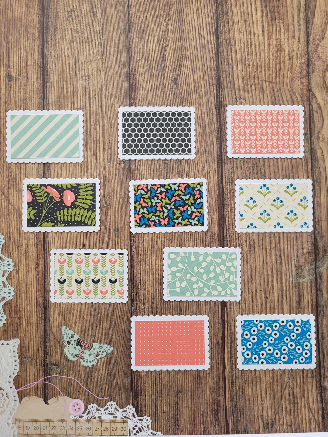 Faux Postage Stamps, Postage Stamp Die Cuts, 10 Die Cuts, Scrapbooking ...