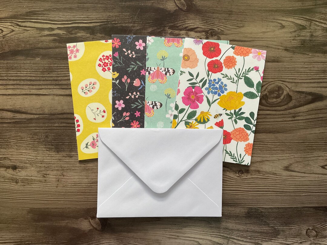 Blank Cards, Set of 4 Cards, Floral Cards, Card Set, Greeting Cards ...