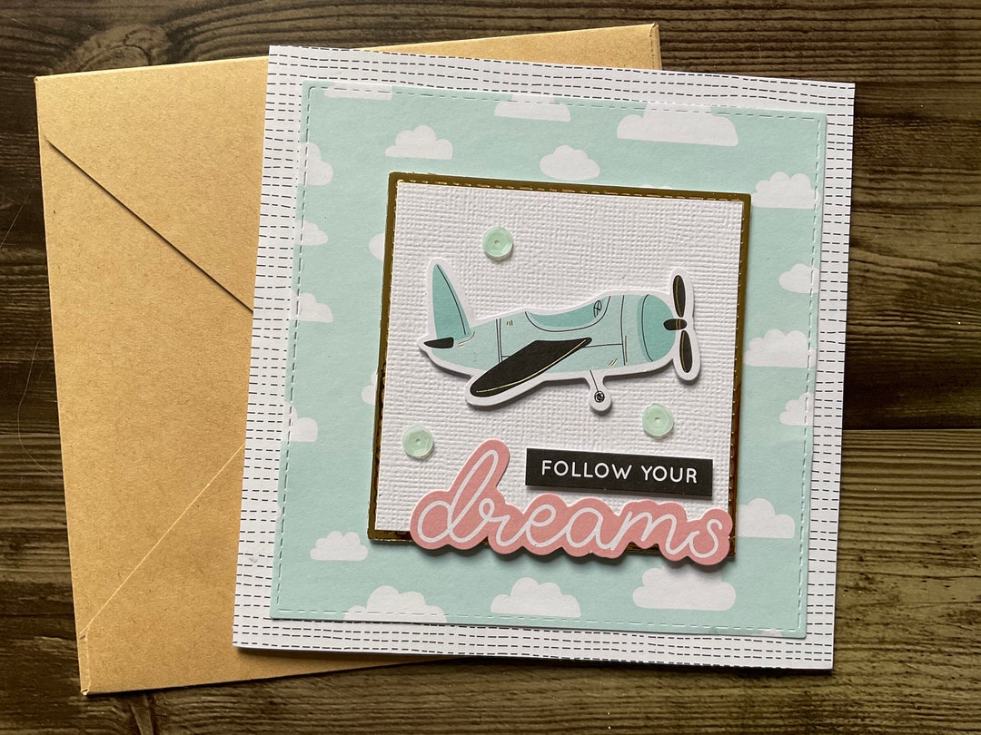 Handmade Airplane Greeting Card: Kawaii Blank Card With Kraft Envelope ...