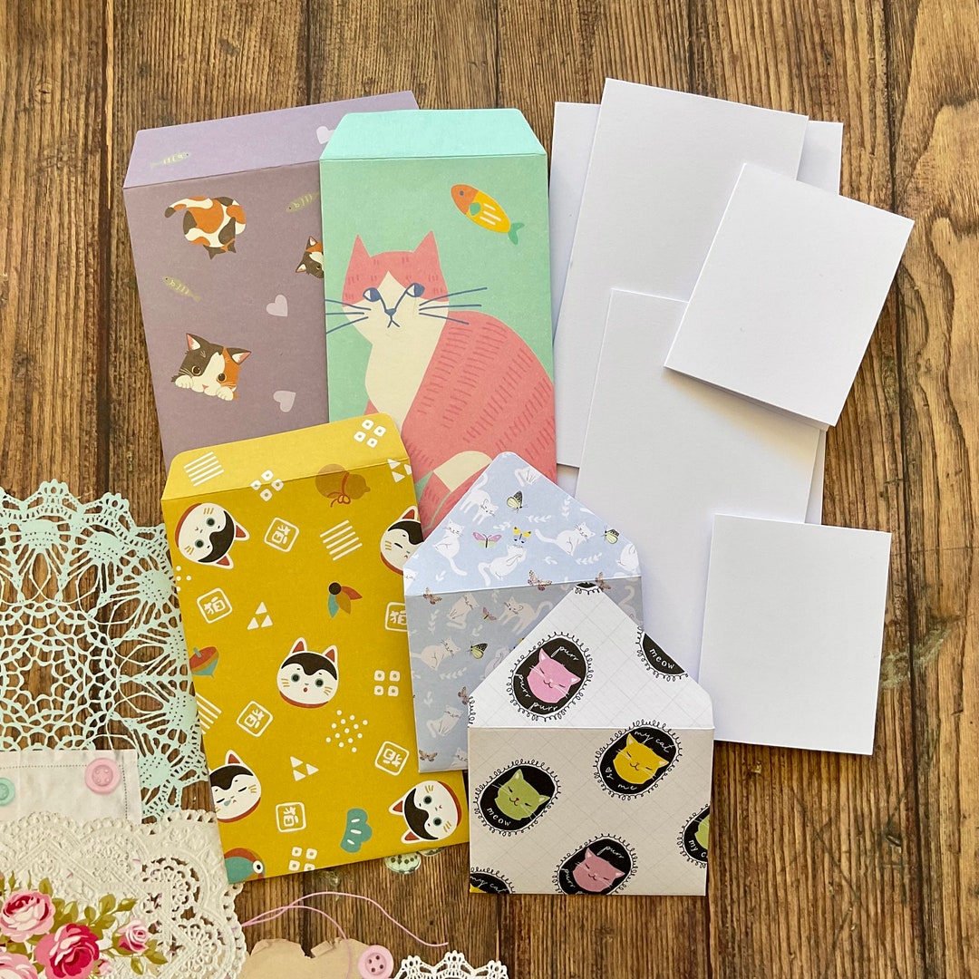 Cat Cards and Envelope Set, Cat Papers, Cat Stationery, Mixed Cat ...