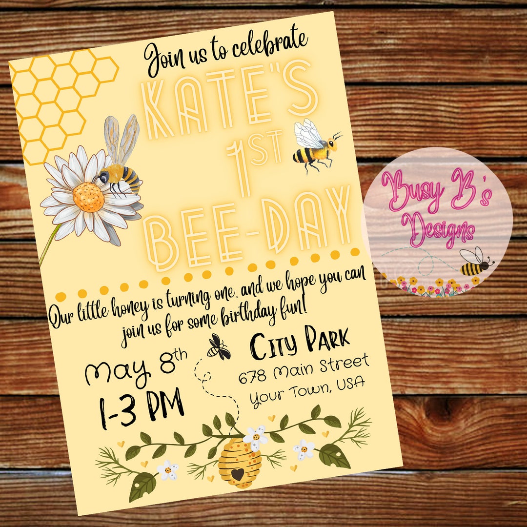 Bee-day Birthday Party Invitation First Birthday Toddler Girl Birthday ...