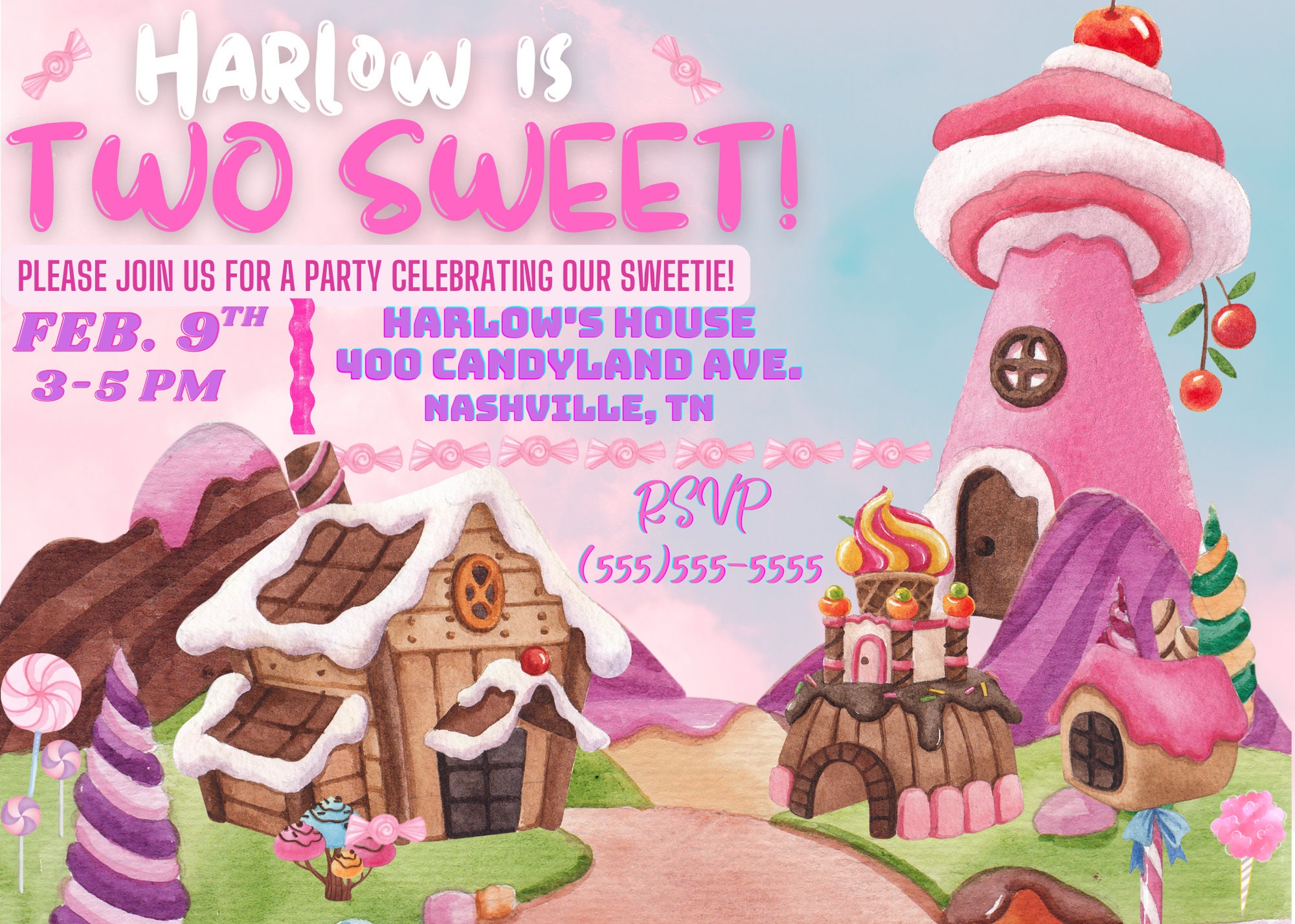 Sweet One, Candy Land, Two Sweet Birthday Invitation - Etsy