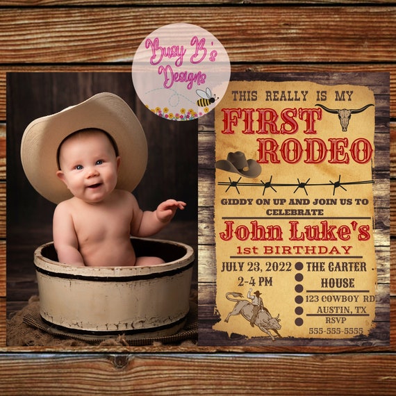 Cowboy Birthday Party Invitations For Boys First Rodeo Birthday