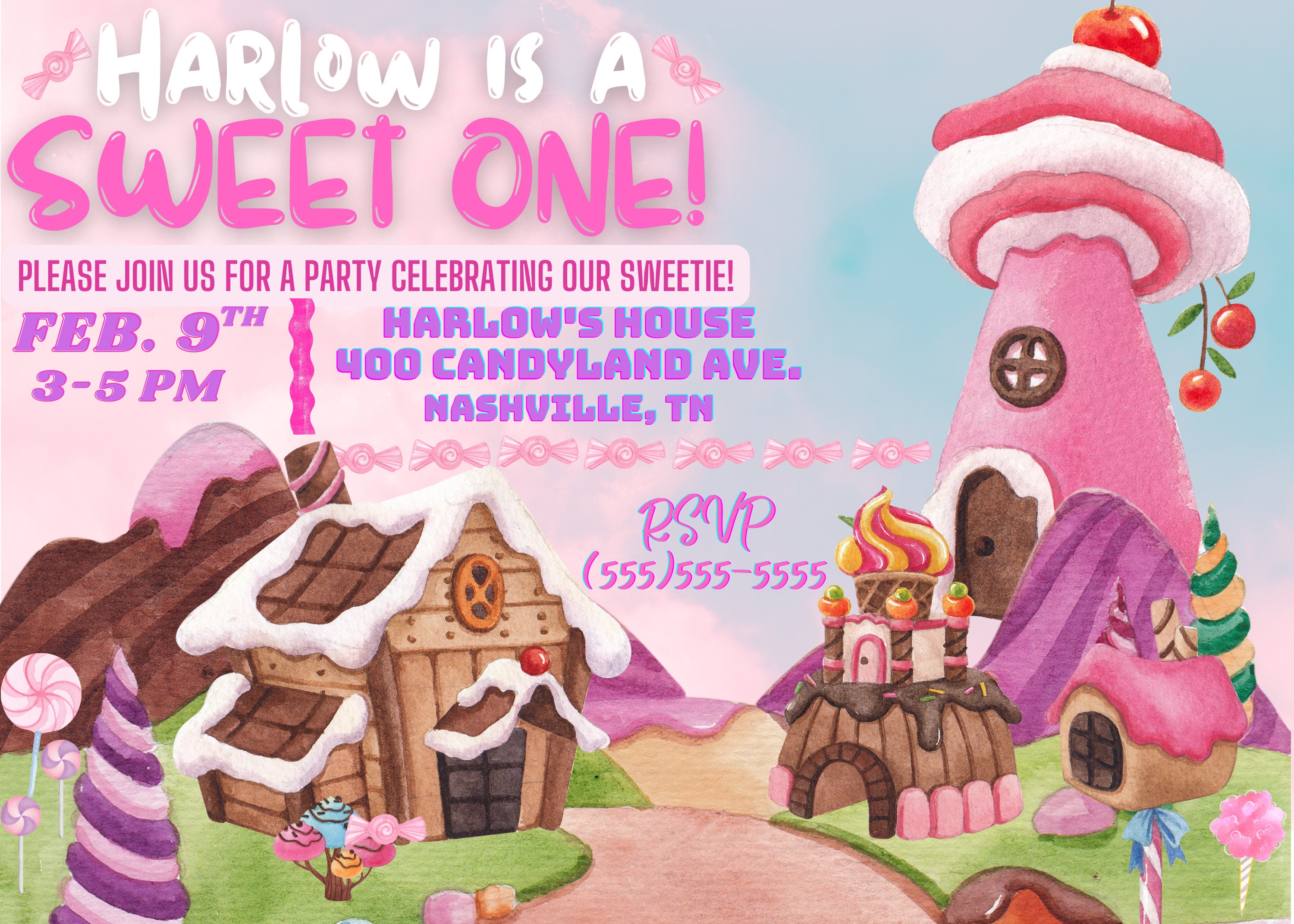 Sweet One, Candy Land, Two Sweet Birthday Invitation - Etsy