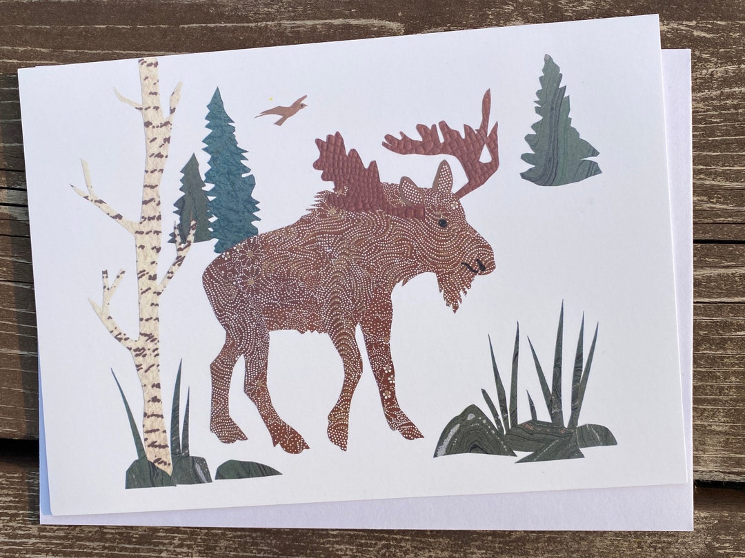 Moose in the Woods, Cut Paper Art, Northwoods, Pine Trees, Comical ...