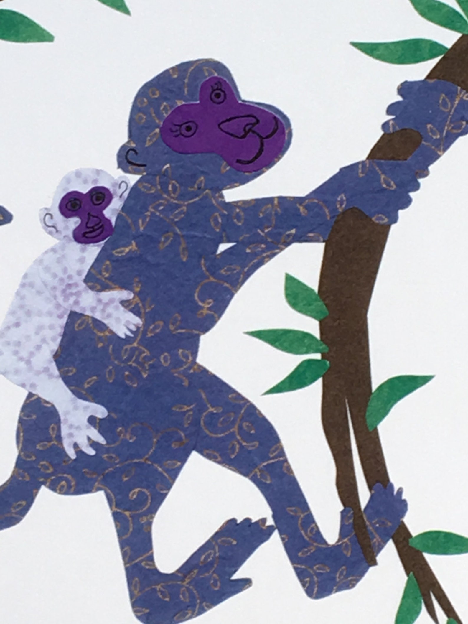 Monkey Mama, Monkey Card, Cut Paper Art, Whimsical African Art, Nursery ...