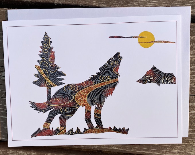 Wolf Howling, Blank Wolf Card, Northwoods Card, Wolf in the Pines, Full ...
