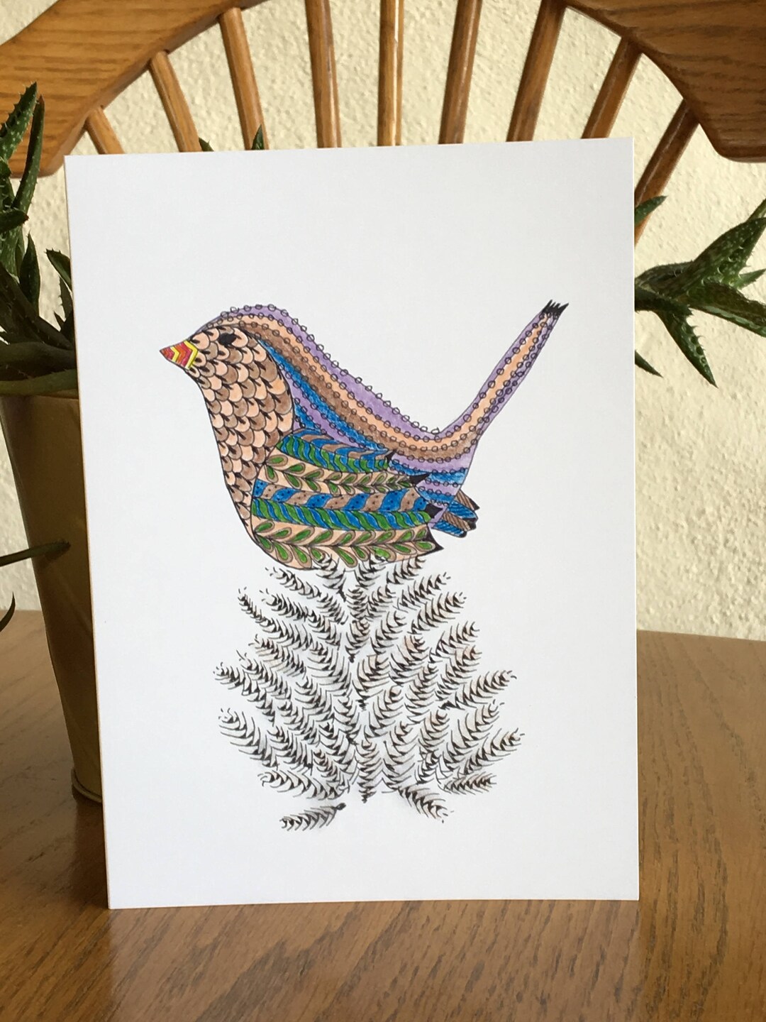 Sparrow Art Card, Bird on Pinecone, Pen and Ink - Etsy