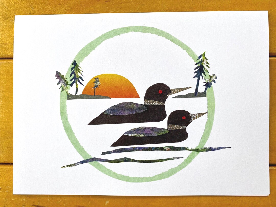 Loons Sunset 5x7 Card, Cut Paper Art - Etsy