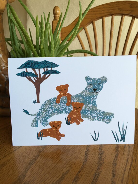 Lioness With Cubs Lion Card African Card Animal Card Cut | Etsy