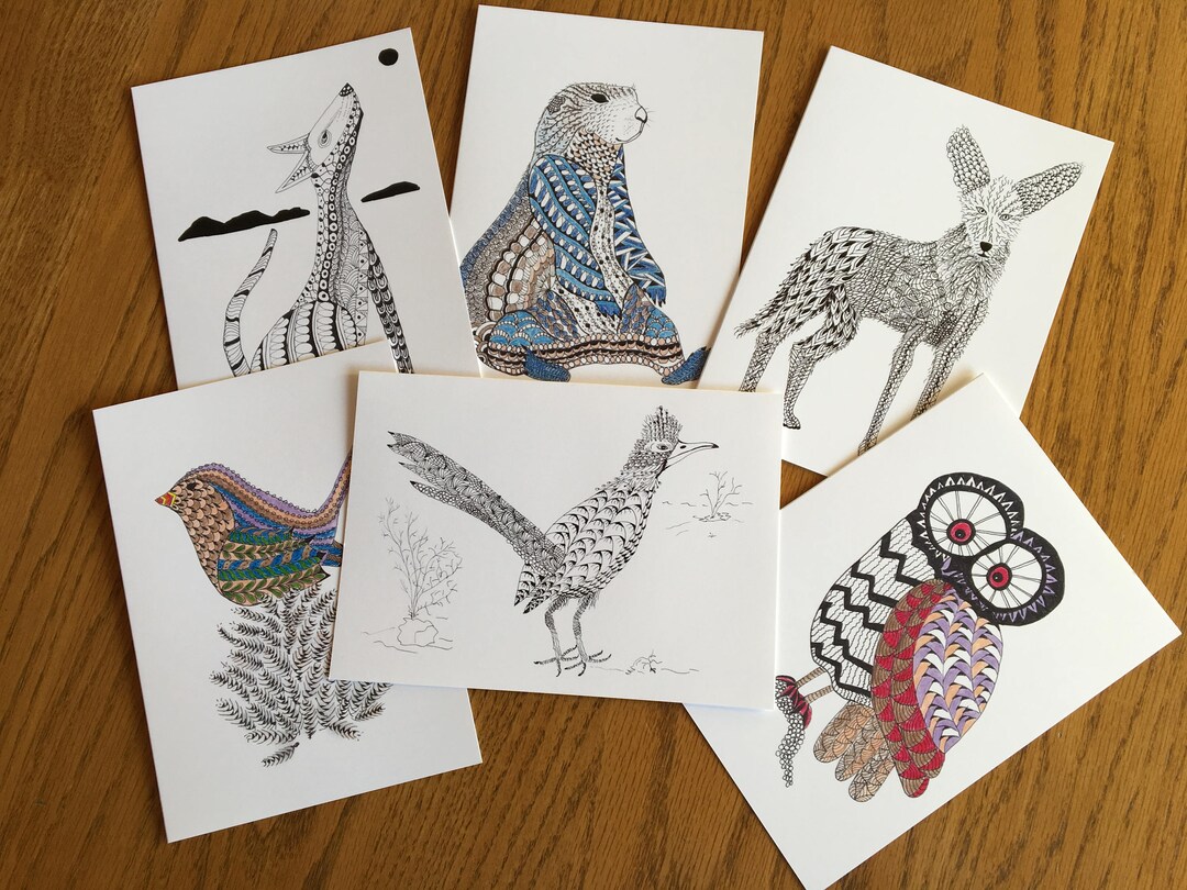Southwest Animals Cards, Set of 6, 2 Coyotes, Roadrunner, Prairie Dog ...