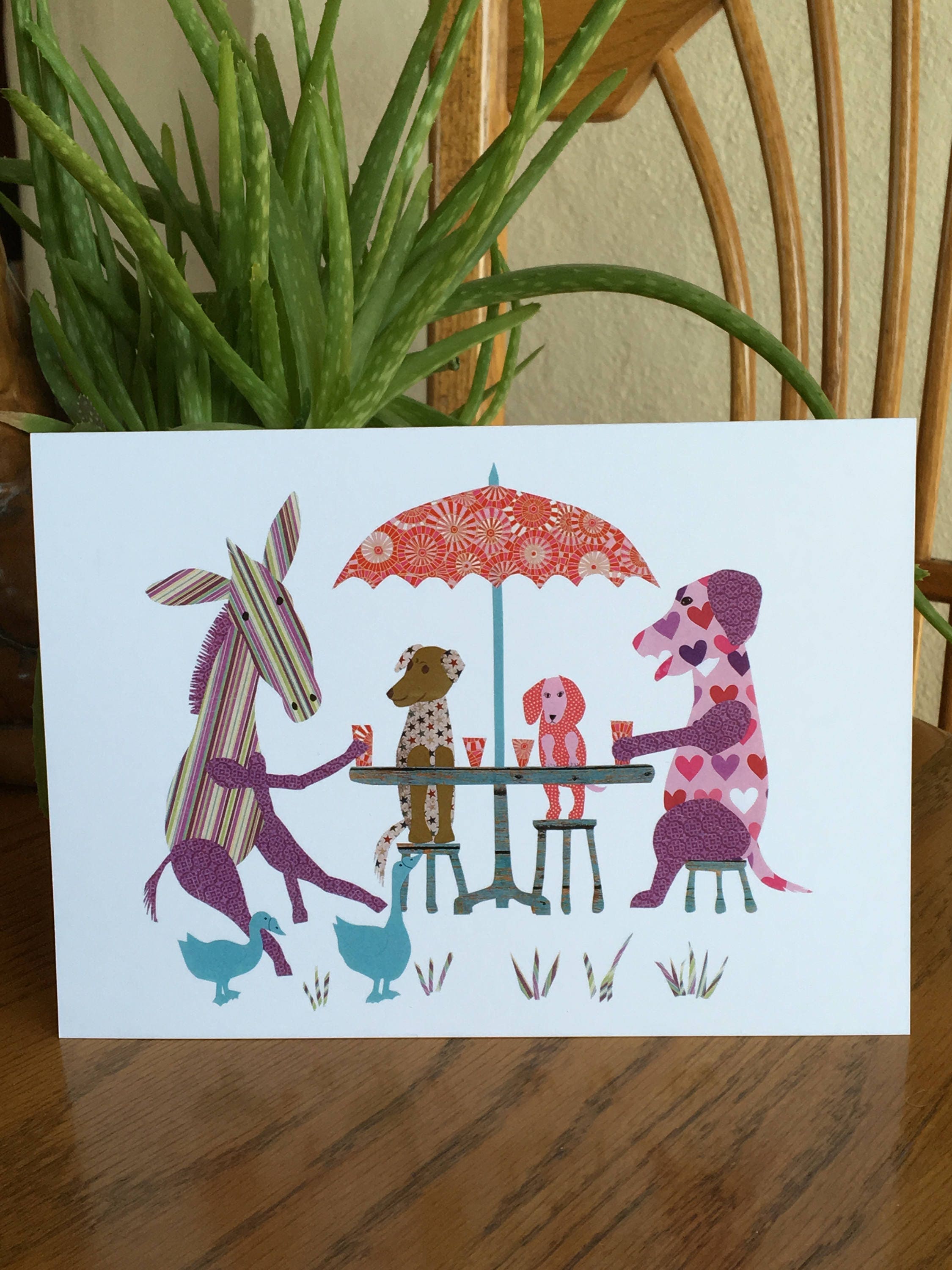 Tea Party Card, Donkey Card, Cut Paper Art, Whimsical, Fantasy Card ...