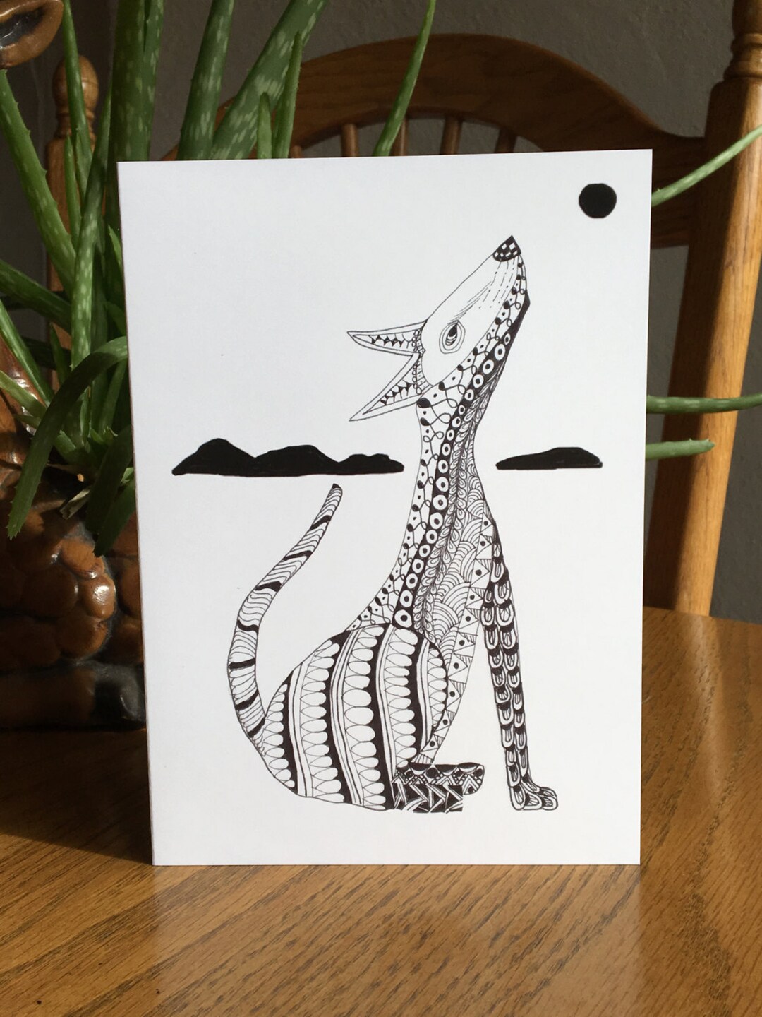 Howling Coyote, Coyote Card, Southwest Animal Card, Pen and Ink, Black ...