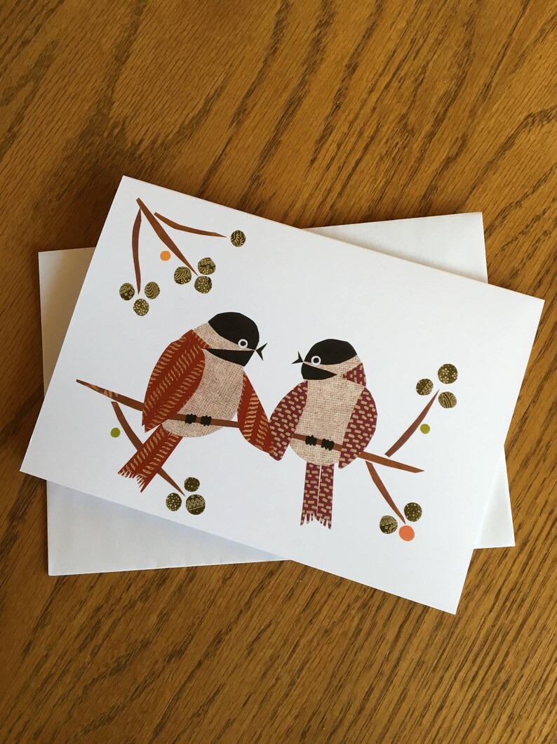 Red Chickadees Card, Lovebirds, Bird Card, Cut Paper Art, Whimsical ...