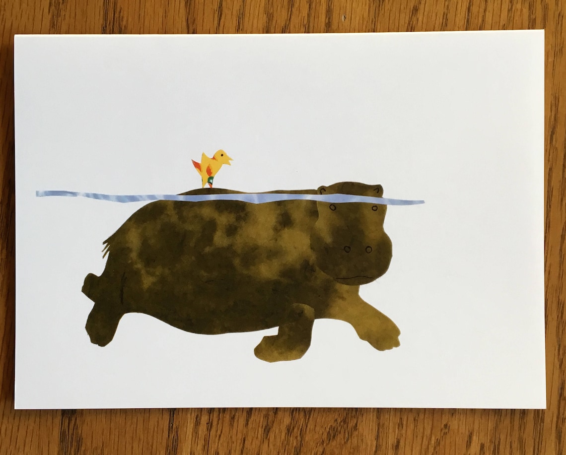 Papa Hippo Card, African Card, Baby Card, Kids Card, Cut Paper Art ...