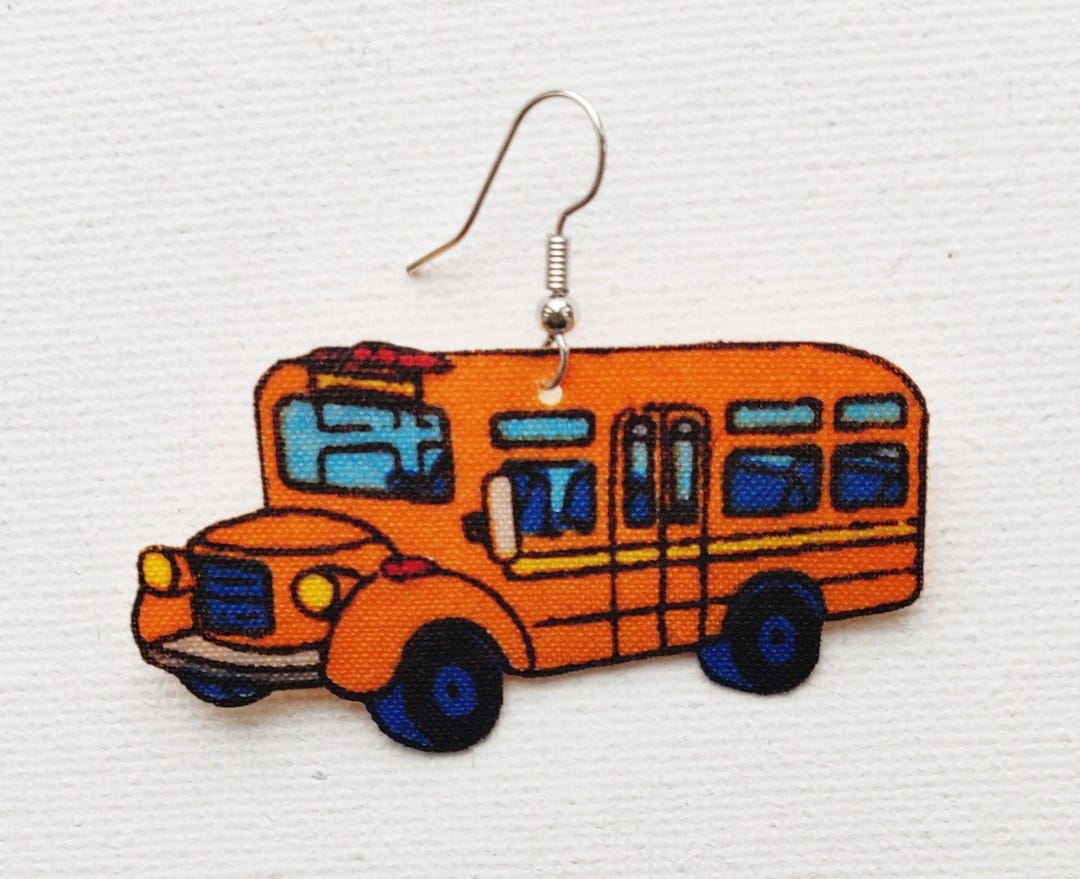 Handmade Yellow School Bus Fabric Earrings, School Bus Earrings, Yellow ...