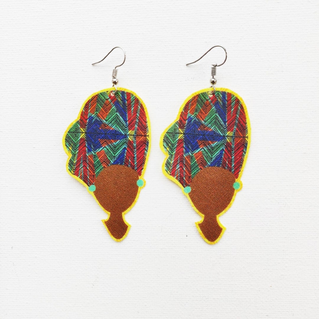 African Woman Earrings, African Head Wrap, African Fabric Earrings ...
