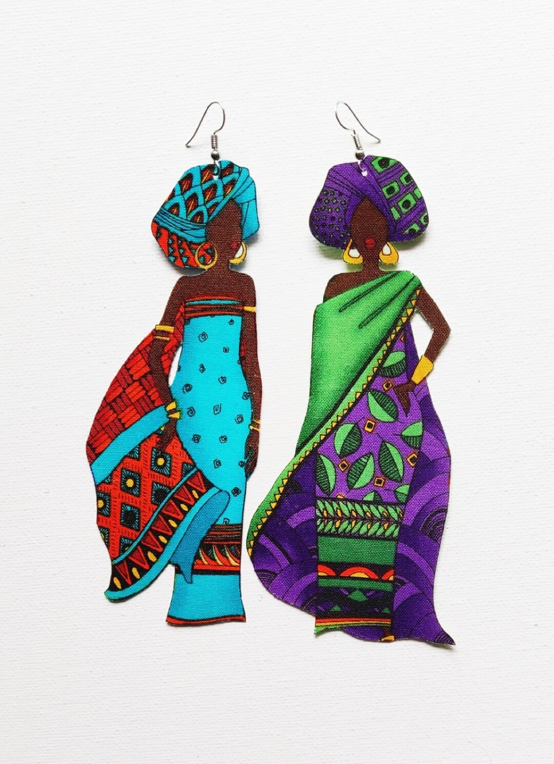 African Woman Earrings, Kwanzaa Earrings, African Fabric Earrings ...