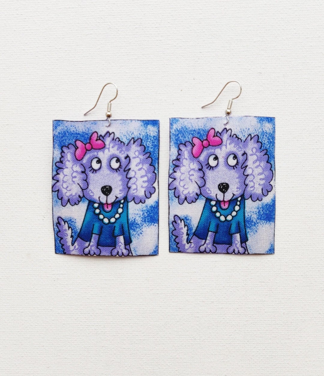 Purple Poodle Earrings, Poodle Fabric Earrings, Dog Jewelry, Handmade ...