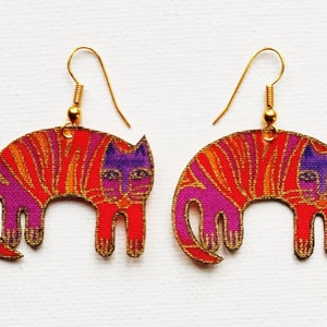 Laurel Burch Cats, Cat Fabric Earrings, Rainbow Cat Earrings, Colorful ...