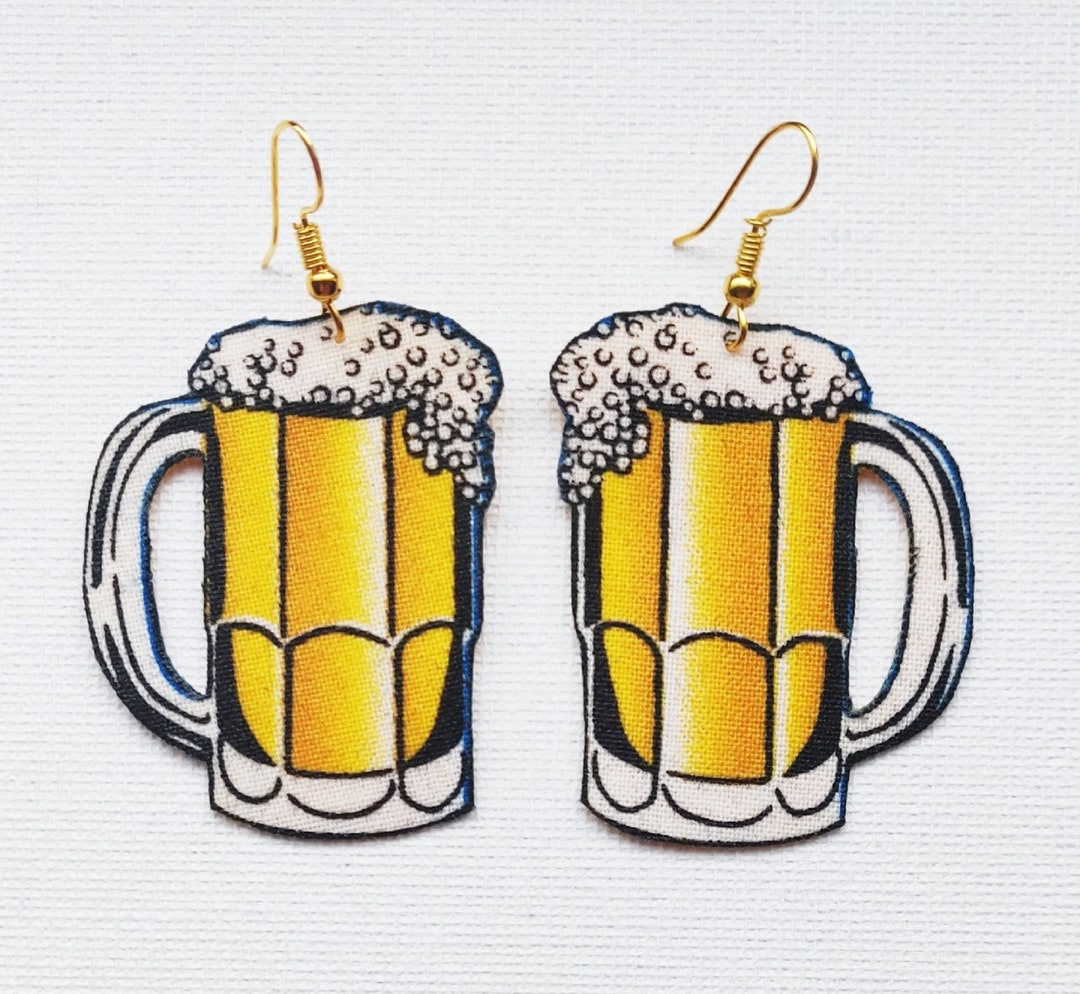Beer Mug Earrings, Beer Fabric Earrings, Waitress Gift, Beer Earrings ...
