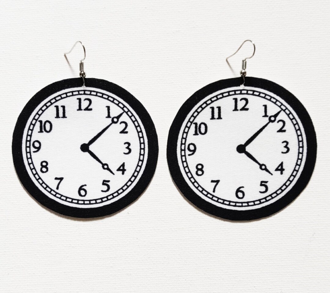 Clock Fabric Earrings, Clock Face Earrings, Clock Jewelry, Clock ...