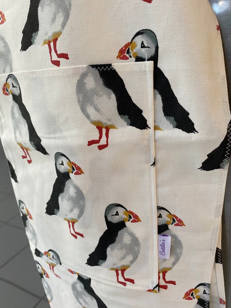 Cotton Apron With Large Double Fronted Pocket. Puffin Design. Kitchen ...