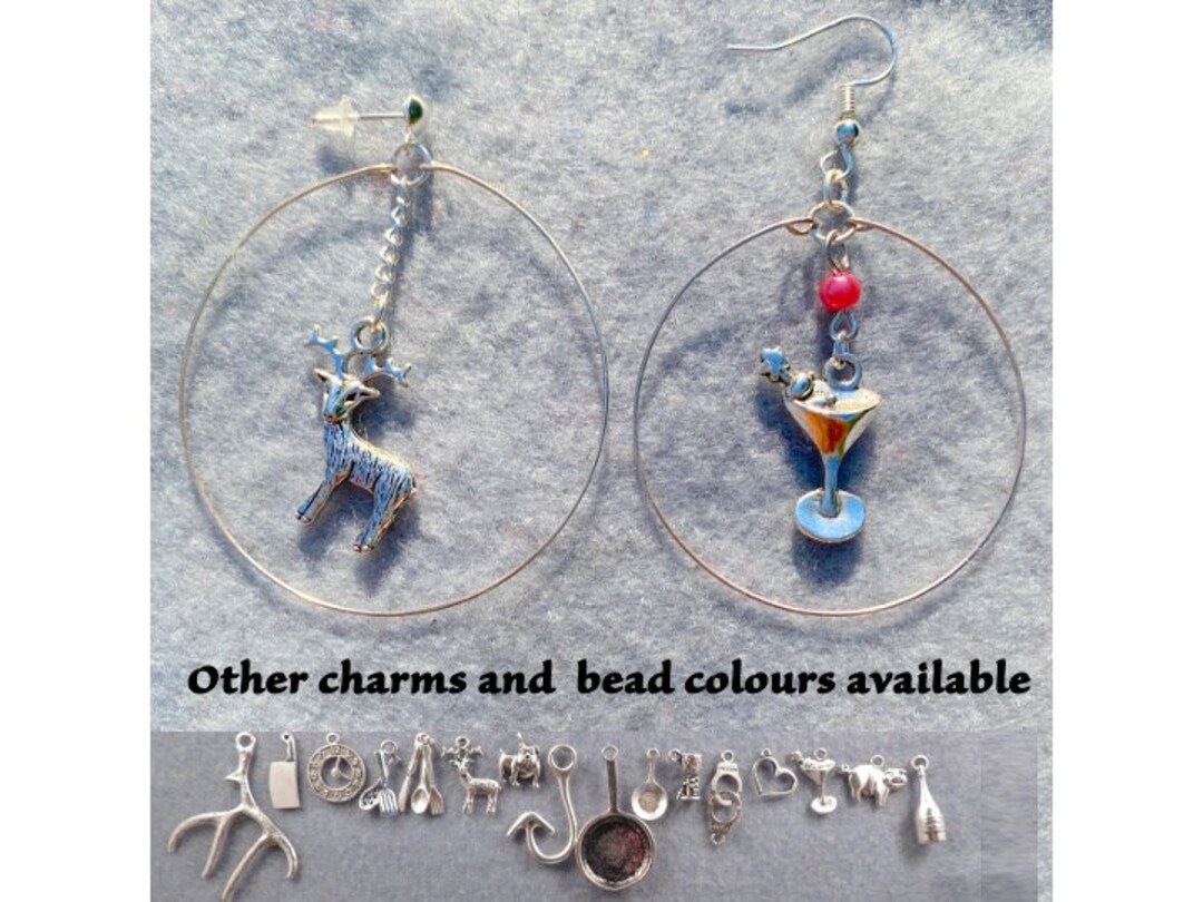 Hannibal Hoop Earrings With the Charm and Chain/bead Colour of Your ...