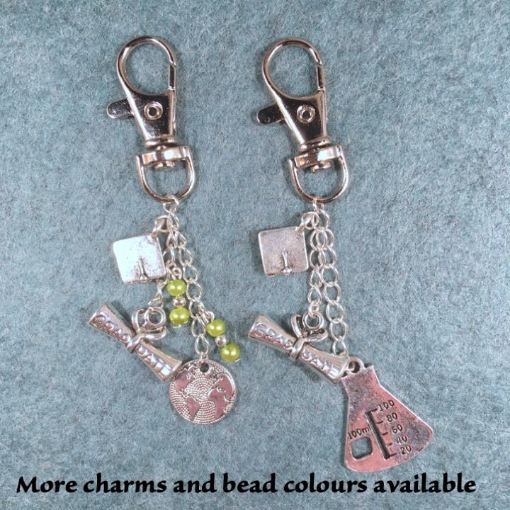Graduation themed bag charm available with or without beads | Etsy