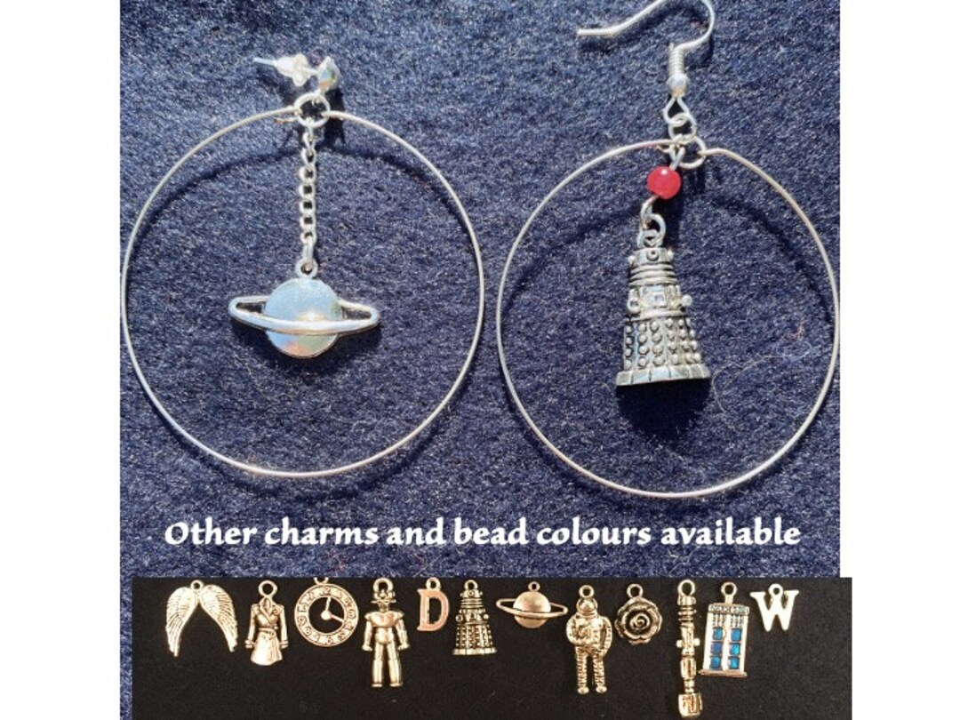 Doctor Who Inspired Hoop Earrings With the Charm and Chain or Bead ...