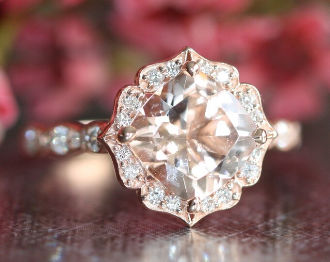 14k Rose Gold Vintage Floral Morganite Engagement Ring - Etsy