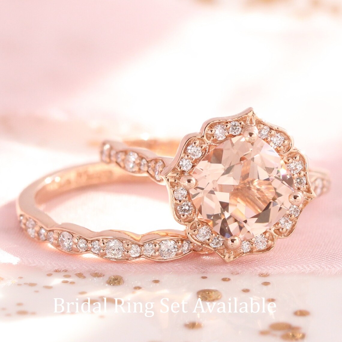 14k Rose Gold Vintage Floral Morganite Engagement Ring - Etsy.de