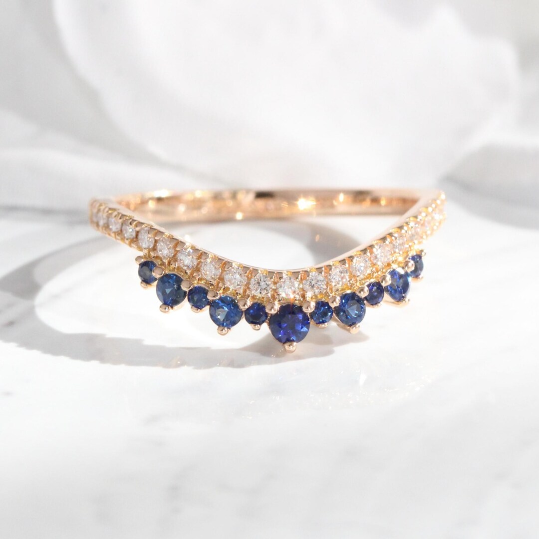 Curved Sapphire Wedding Bands