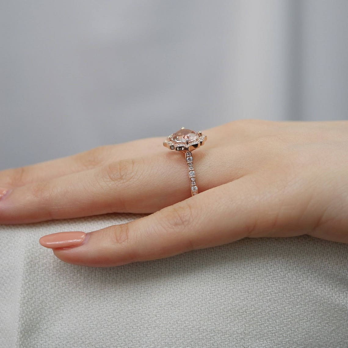 14k Rose Gold Vintage Floral Morganite Engagement Ring - Etsy.de