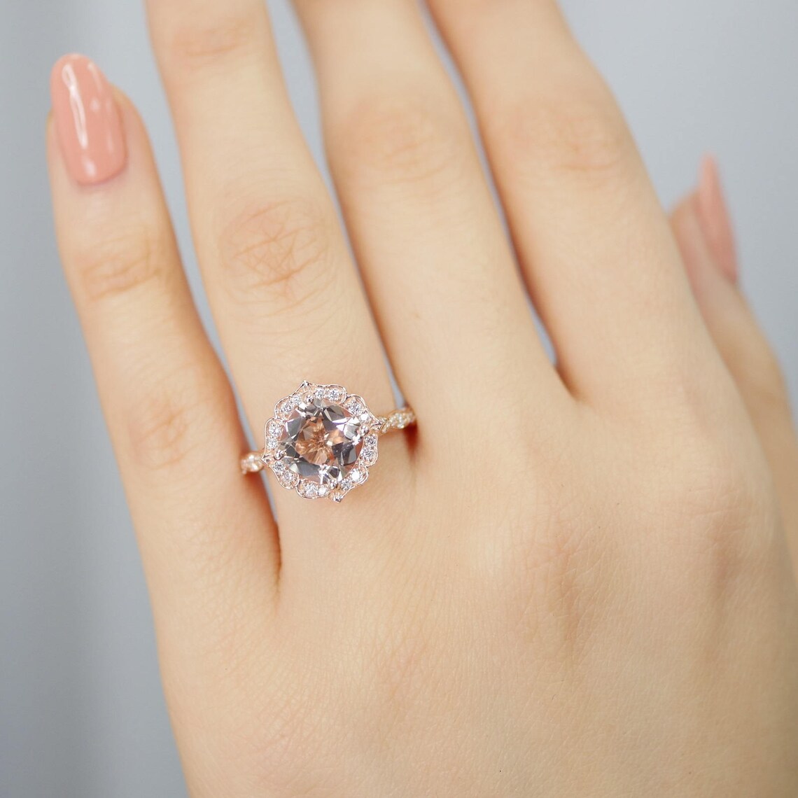 14k Rose Gold Vintage Floral Morganite Engagement Ring - Etsy.de